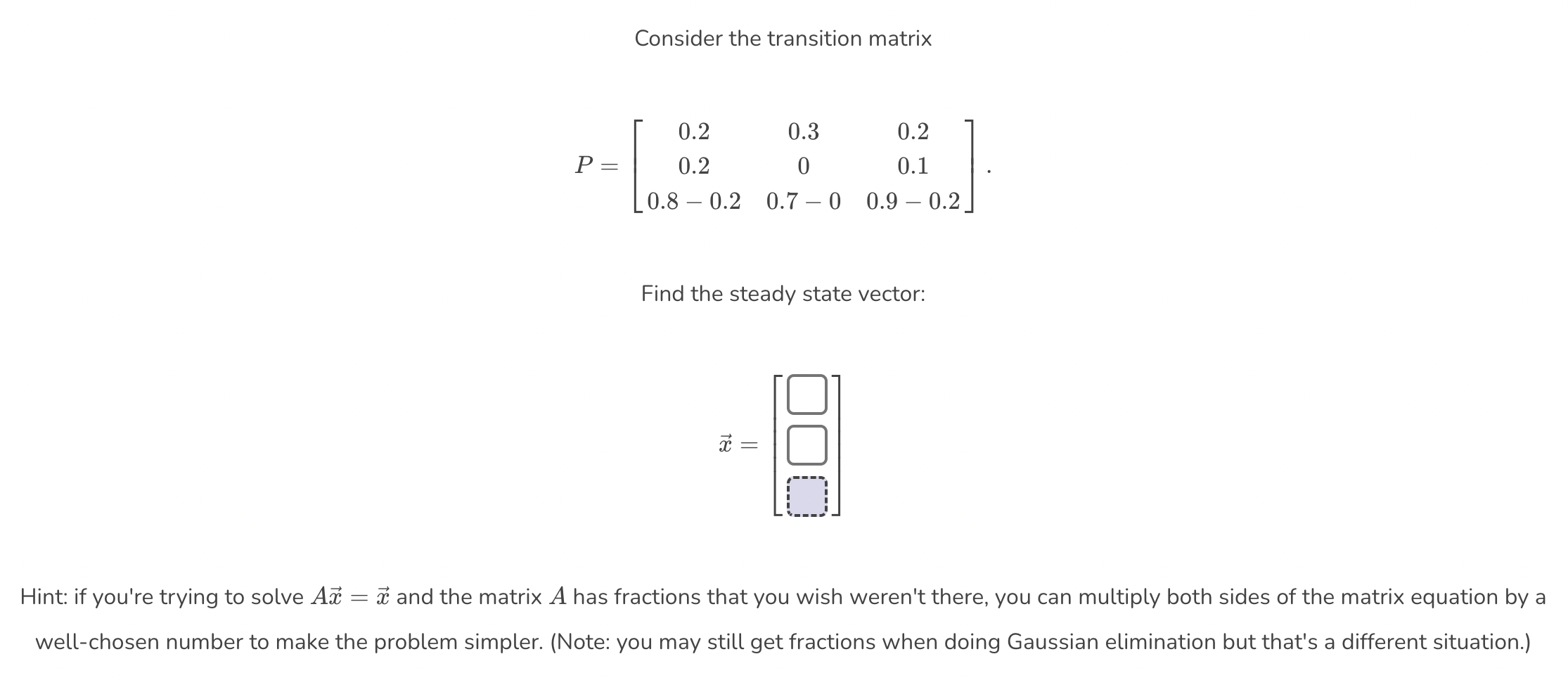 Solved Consider the transition matrix | Chegg.com