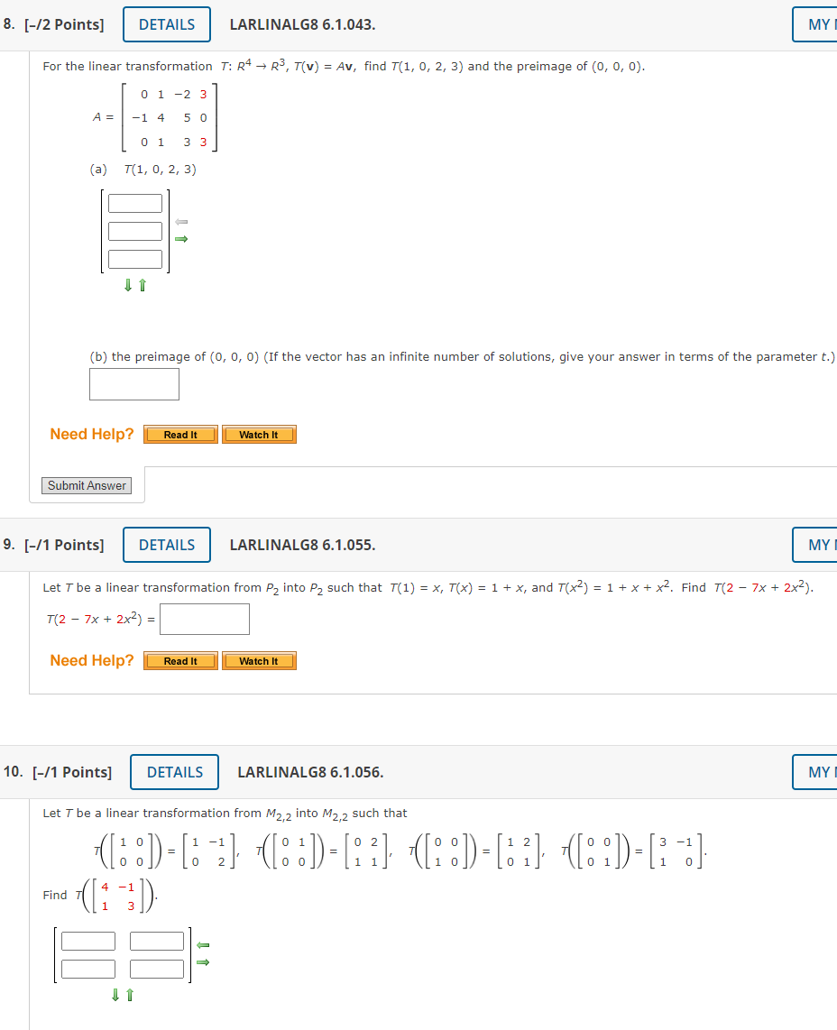 Solved 8. [-12 Points] DETAILS LARLINALG8 6.1.043. MY For | Chegg.com