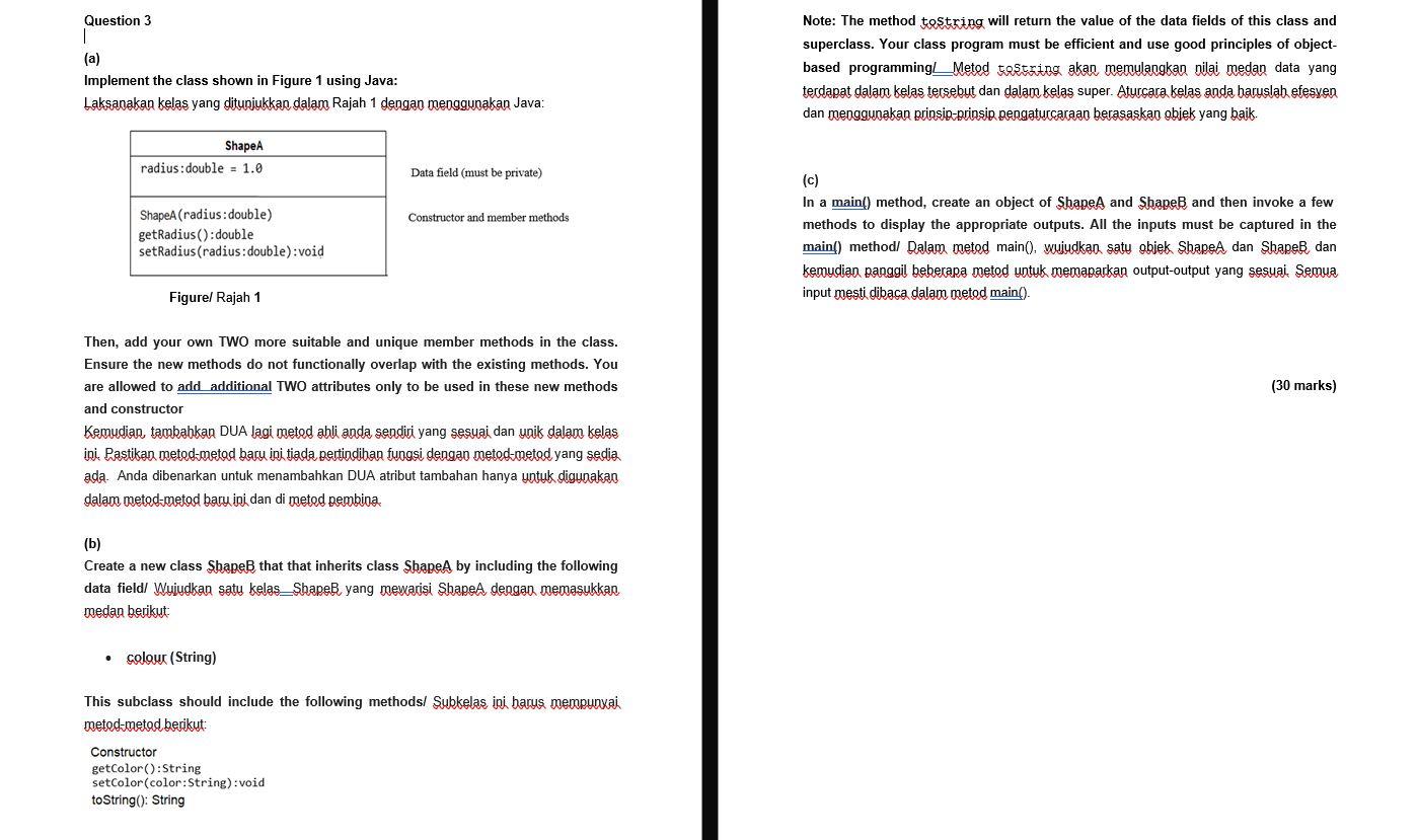 Solved Question 3 Note: The method tostring will return the | Chegg.com