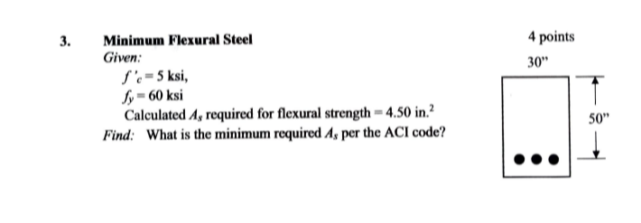 Solved 3. 4 points 30" Minimum Flexural Steel Given: '-5 | Chegg.com