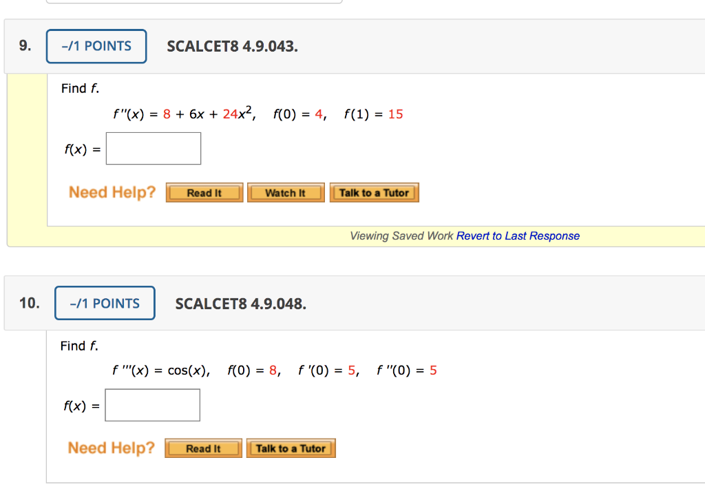 Solved -/1 POINTS SCALCET8 4.9.043. Find f. f"(x) = 8 + 6x + | Chegg.com