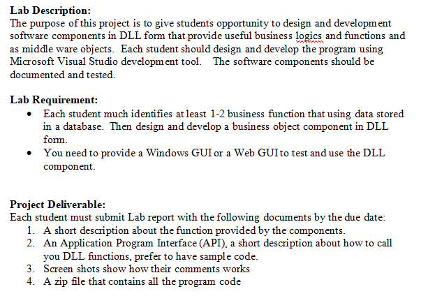 Lab Description: The purpose of this project is to | Chegg.com