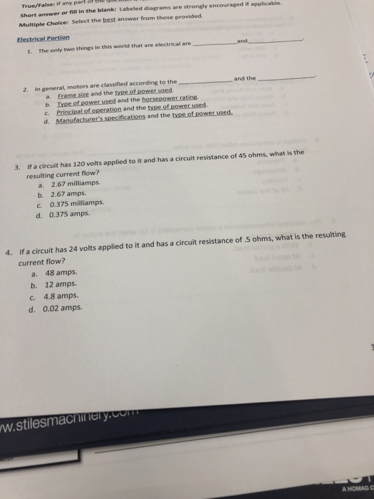 Solved True/False: If any part of ti Short answer or fill in | Chegg.com