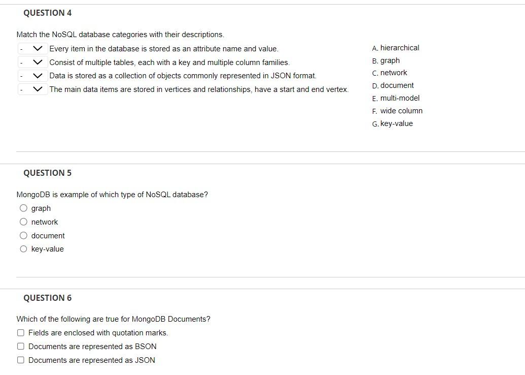 Solved Match the NoSQL database categories with their | Chegg.com