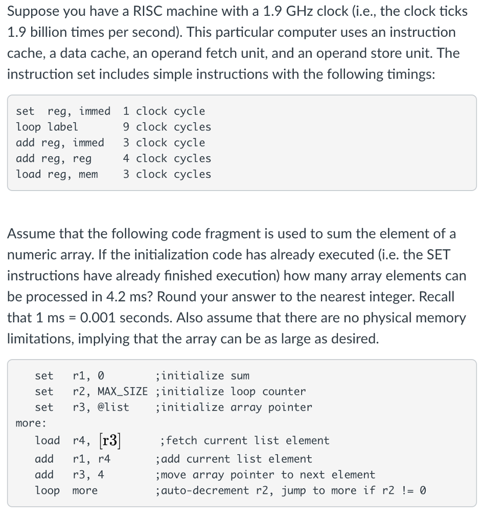 Solved Suppose you have a RISC machine with a 1.9 GHz clock | Chegg.com