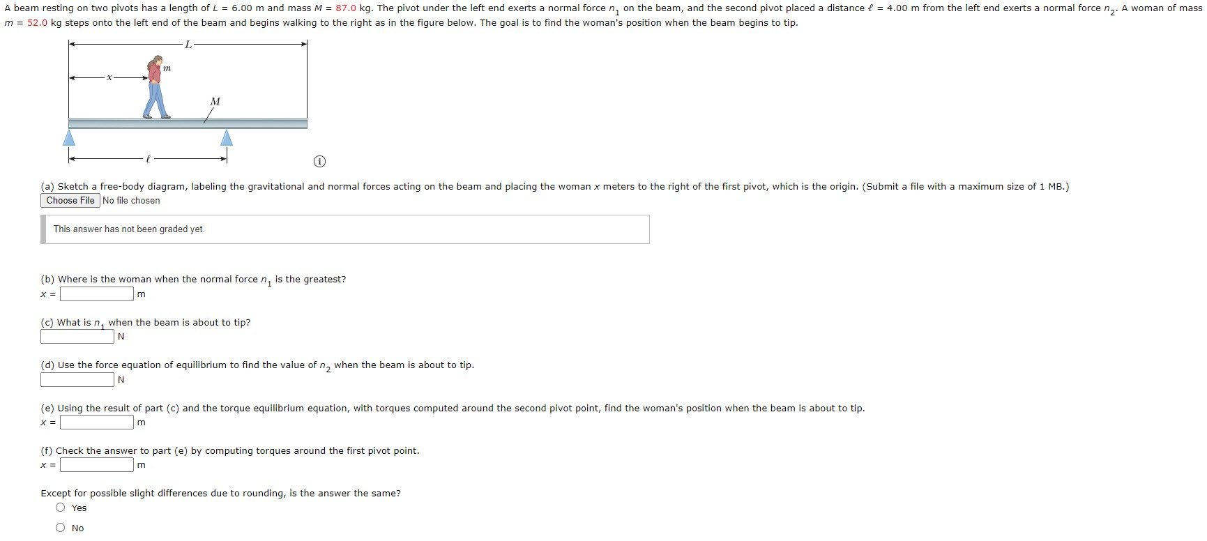 Solved A beam resting on two pivots has a length of L = 6.00 | Chegg.com