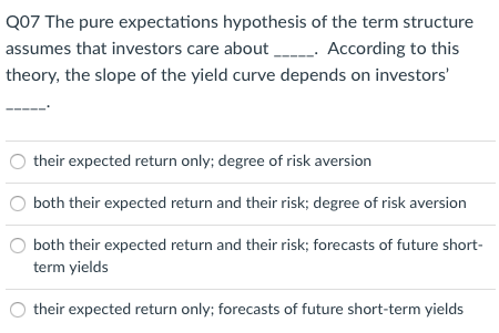 Solved Q07 The pure expectations hypothesis of the term | Chegg.com