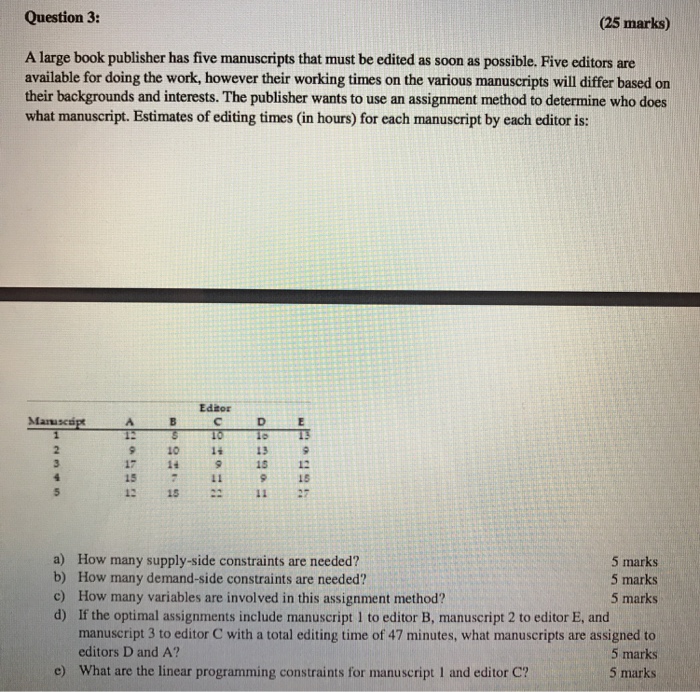 Solved Question 3: (25 marks) A large book publisher has | Chegg.com