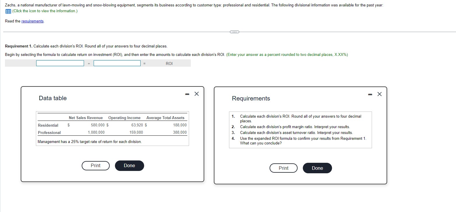 Solved equirement 1. Calculate each division's ROI. Round | Chegg.com