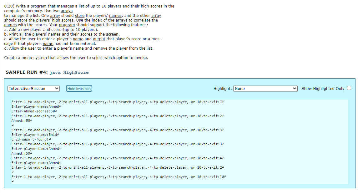 Solved 6.20) Write a program that manages a list of up to 10 | Chegg.com