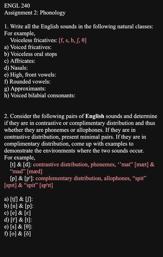 Assignment 2: Phonology 1. Write all the English | Chegg.com