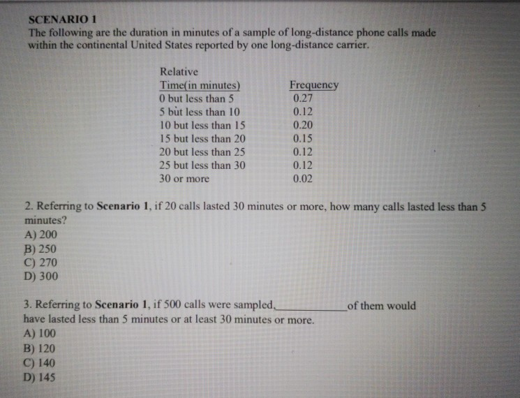 Solved SCENARIO 1 The following are the duration in minutes | Chegg.com