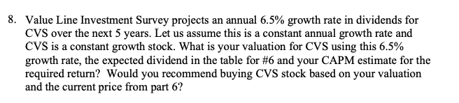 8. Value Line Investment Survey projects an annual | Chegg.com