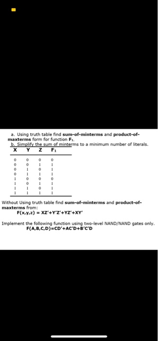 Solved A Using Truth Table Find Sum Of Minterms And 