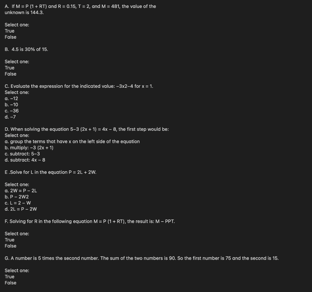 Solved A. If M = P (1+RT) and R = 0.15, T = 2, and M = 481, | Chegg.com
