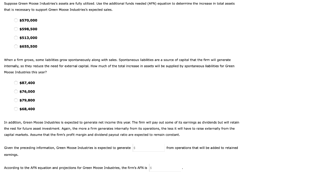 Solved 1. The additional funds needed (AFN) equation Green | Chegg.com