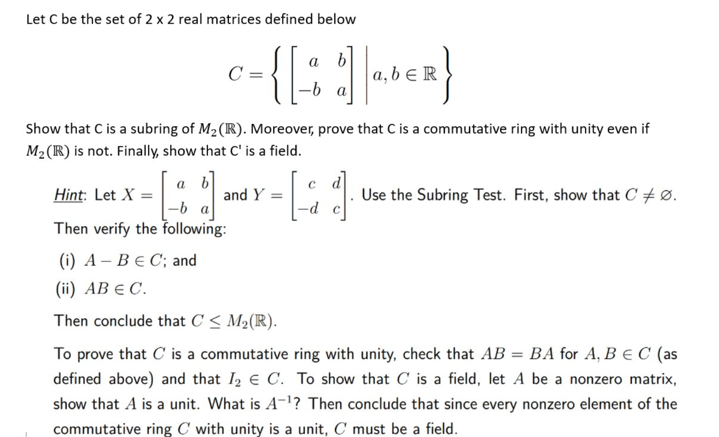 Solved Let C be the set of 2×2 real matrices defined below | Chegg.com