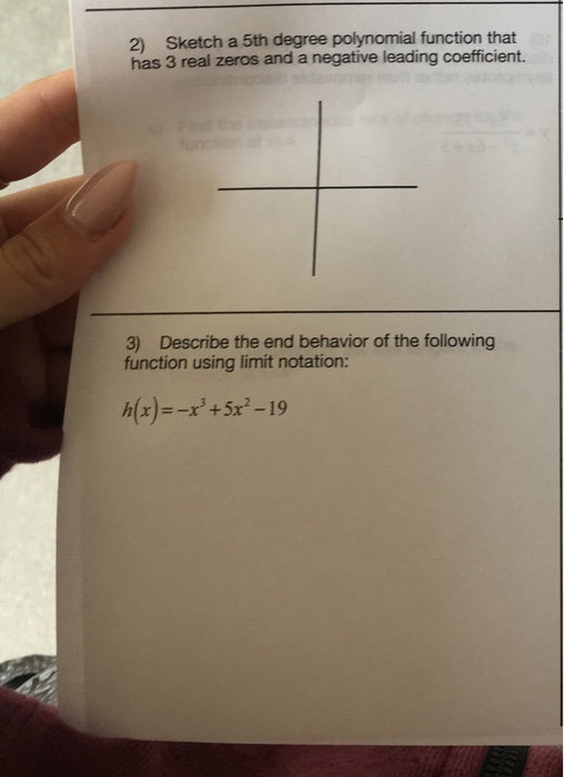 Solved 2) Sketch a 5th degree polynomial function that has 3 | Chegg.com