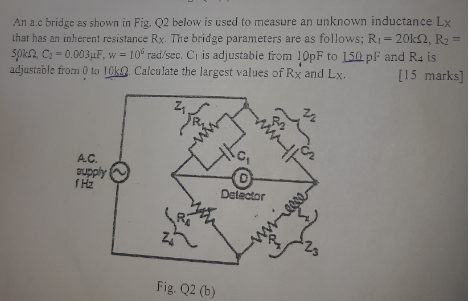 Solved An ac bridge as shown in Fig. Q2 below is used to | Chegg.com