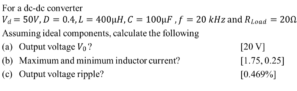 Solved For a dc-dc converter | Chegg.com