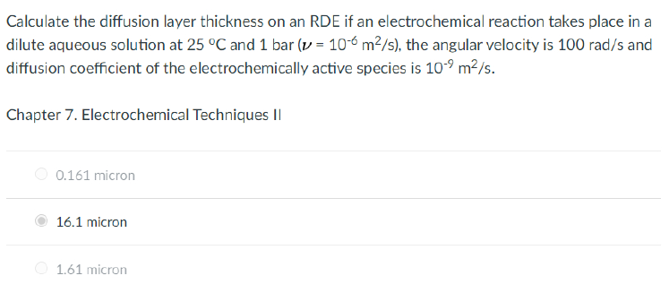 Solved Calculate the diffusion layer thickness on an RDE if | Chegg.com