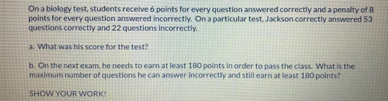 Solved On a biology test, students receive 6 points for | Chegg.com