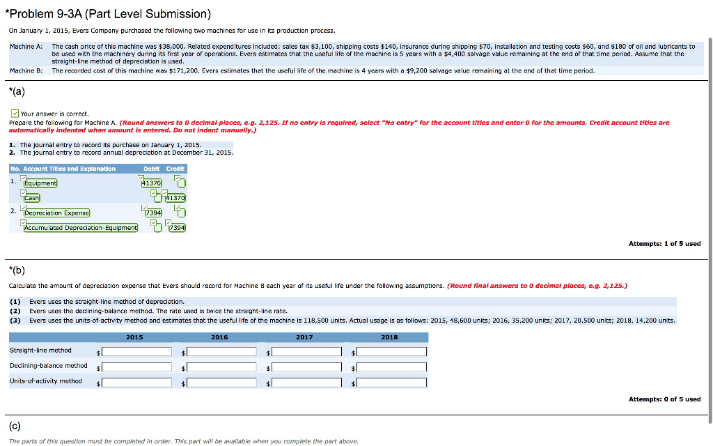 Solved *Problem 9-3A (Part Level Submission) On January 1, | Chegg.com