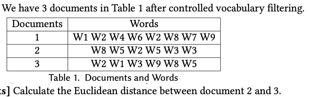 Solved We have 3 documents in Table 1 after controlled | Chegg.com