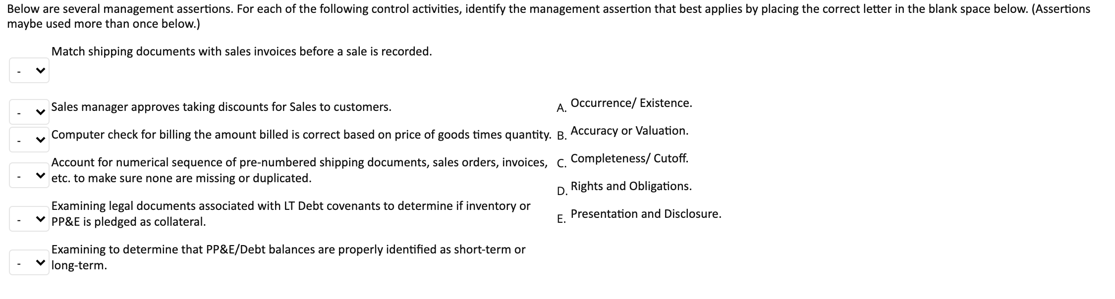Solved Below Are Several Management Assertions For Each Of
