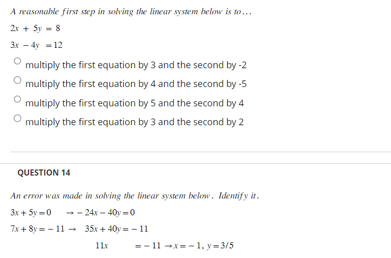 Solved A reasonable first step in solving the linear system | Chegg.com