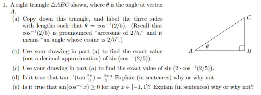 Solved A right triangle ????ABC ﻿shown, where θ ﻿is the | Chegg.com