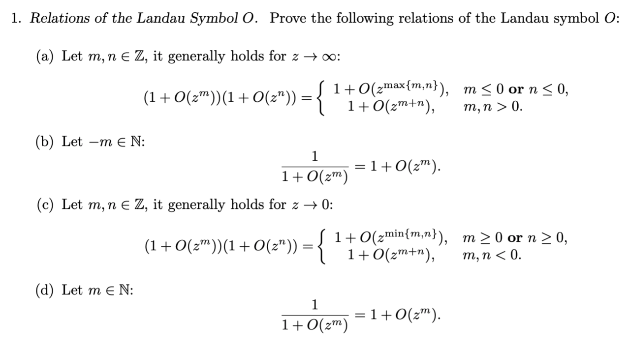 1. Relations of the Landau Symbol O. Prove the | Chegg.com