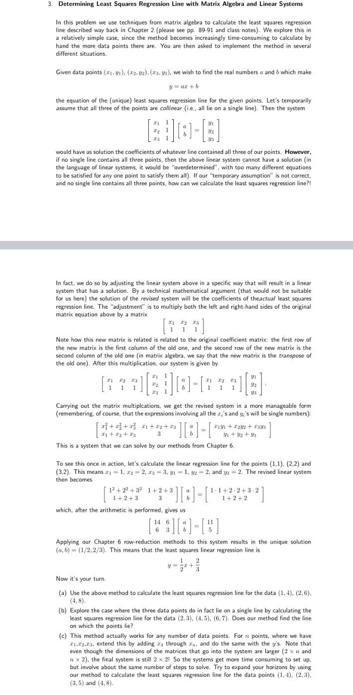 Solved 3. Determining Least Squares Regression Line with | Chegg.com