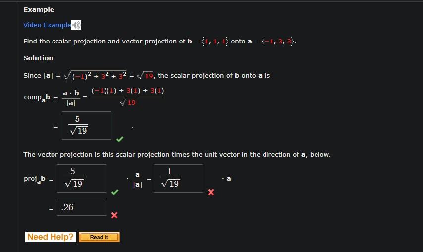 Solved Example Video Example Find the scalar projection and | Chegg.com