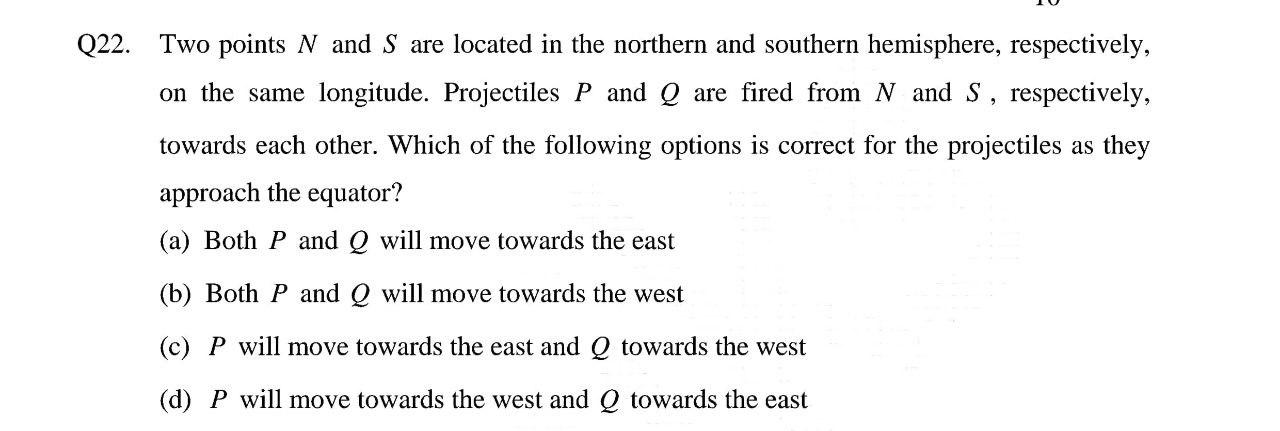 Solved Q22. Two points N and S are located in the northern | Chegg.com