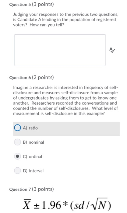Solved Question 5 (3 points) Judging your responses to the | Chegg.com
