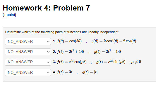 Solved Homework 4: Problem 7 (1 point) Determine which of | Chegg.com Solved Homework 4: Problem 7 (1 point) Determine which of | Chegg.com