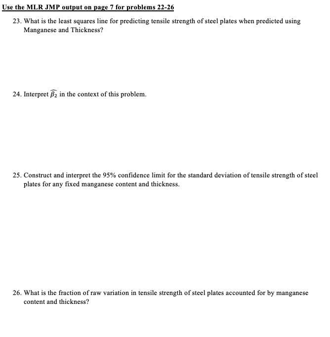 Solved Use the MLR JMP output on page 7 for problems 22-26 | Chegg.com