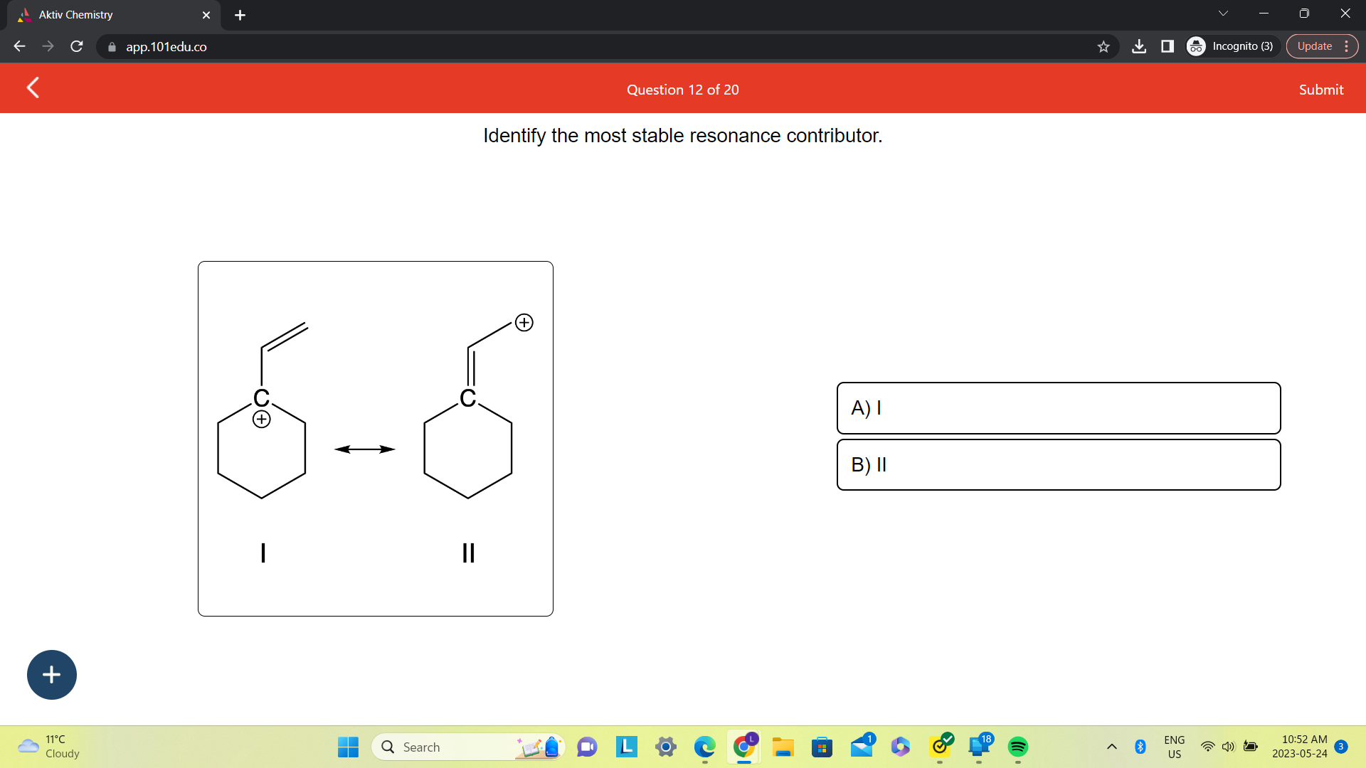 Solved Question 11: Draw a resonance structure that places a | Chegg.com
