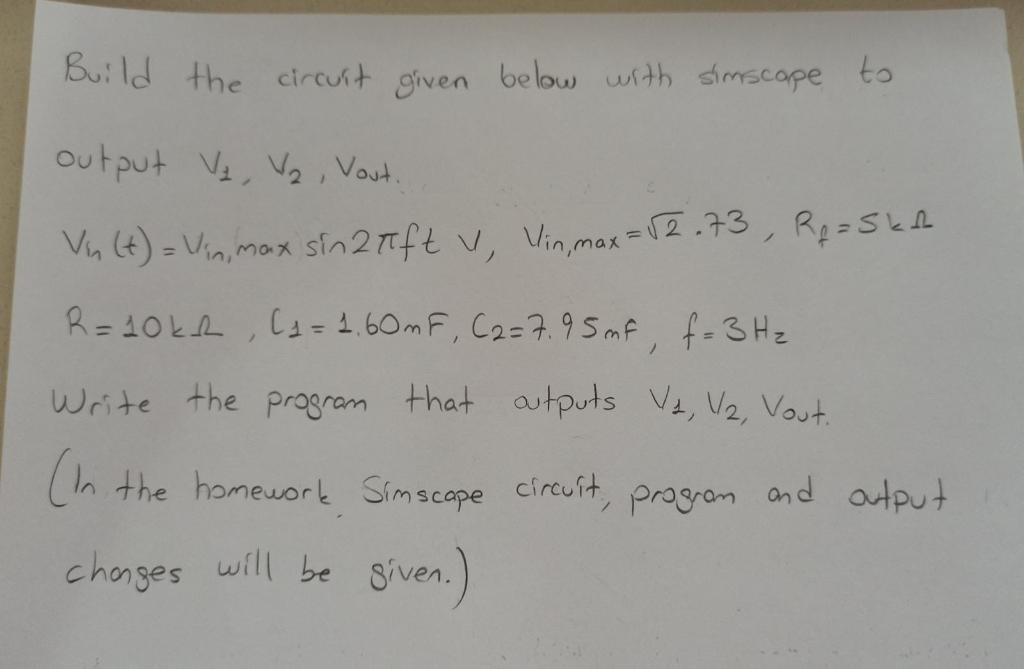 Solved Build the circuit given below with simscape to output | Chegg.com