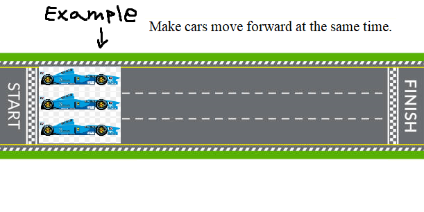 Solved Create a short animation of a car race. Please set | Chegg.com