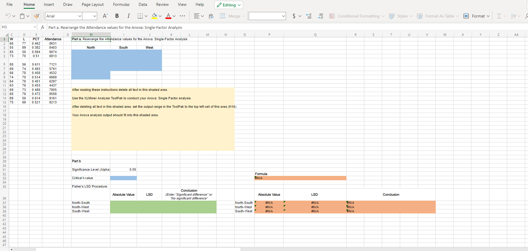 Solved 13.2 Excel Activity 2 - ANOVA and Fisher's LSD | Chegg.com