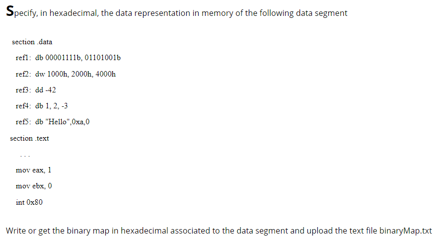 Solved Specify, in hexadecimal, the data representation in | Chegg.com