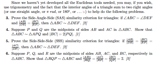 Solved Since we haven't yet developed all the Euclidean | Chegg.com