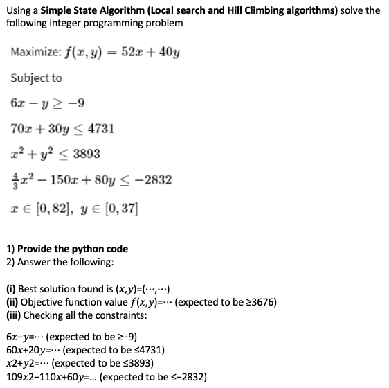 Solved Using a Simple State Algorithm (Local search and Hill | Chegg.com