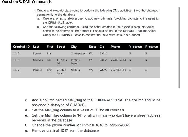 Solved 1. Create and execute statements to perform the | Chegg.com