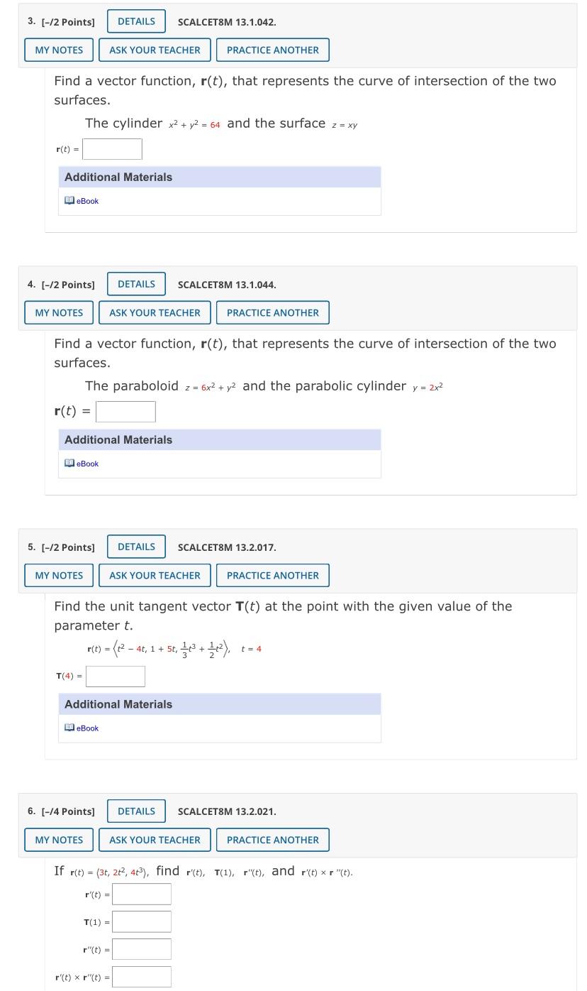 Solved 3. (-12 points] DETAILS SCALCET8M 13.1.042. MY NOTES | Chegg.com
