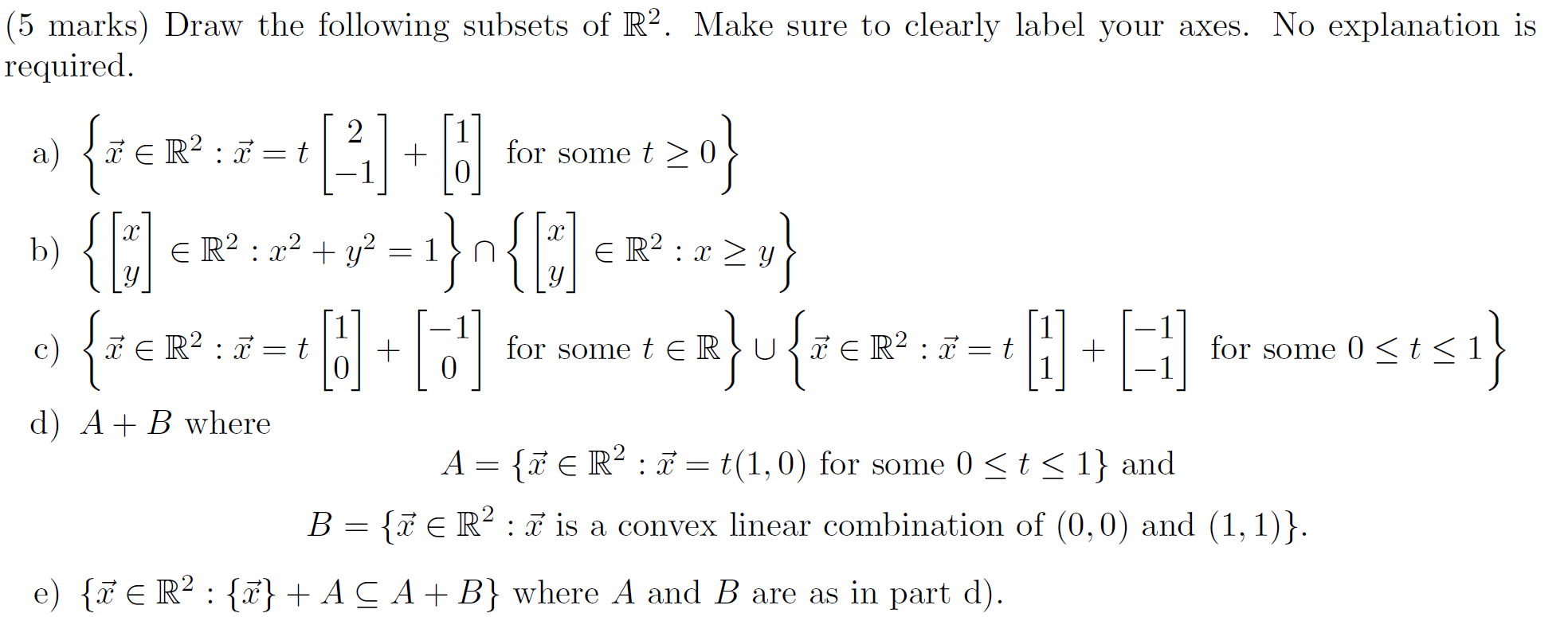 Solved (5 marks) Draw the following subsets of R2. Make sure | Chegg.com