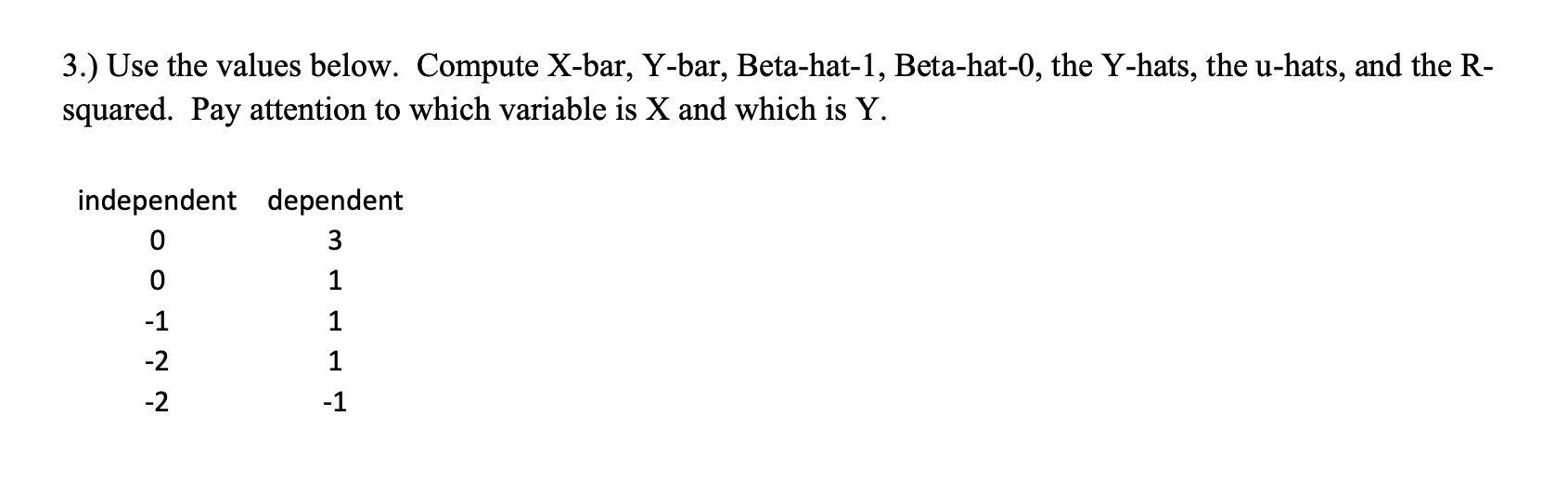 Solved 3.) Use the values below. Compute X-bar, Y-bar, | Chegg.com
