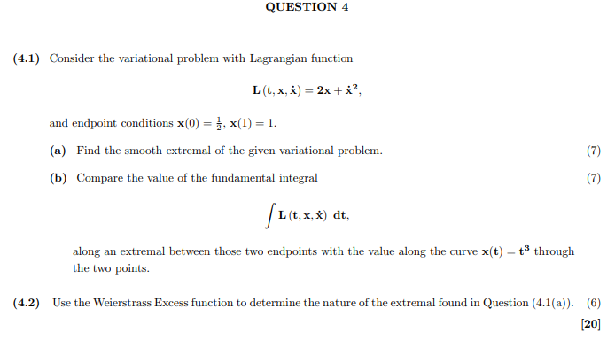 Solved QUESTION 4 (4.1) Consider the variational problem | Chegg.com